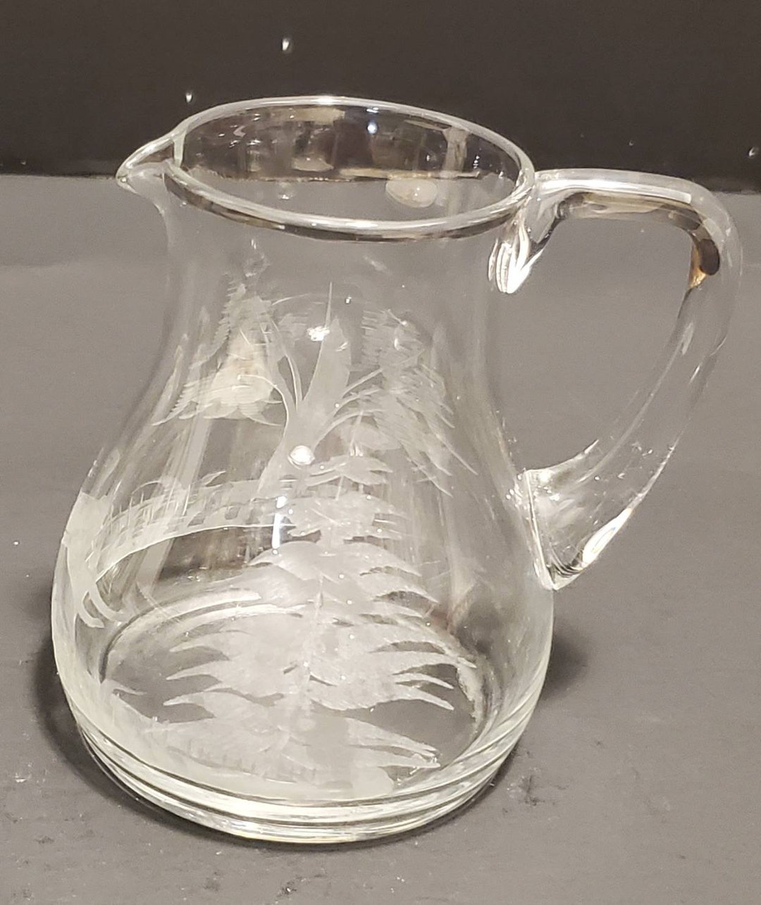 Small Glass Pitcher, Etched With Trees and a Hare - Etsy