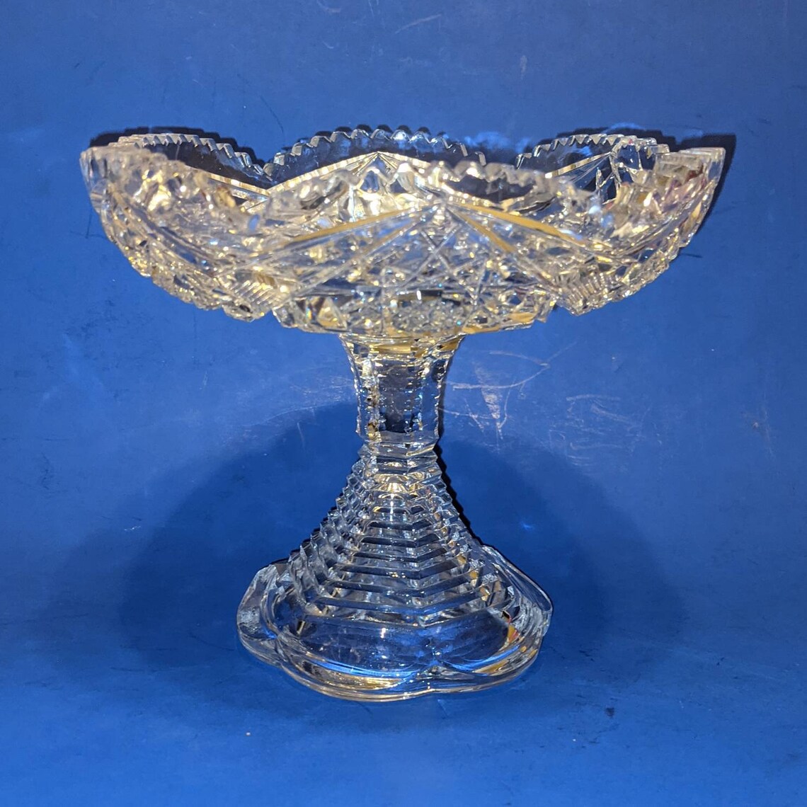 Footed Compote Dish Sawtooth Edge Hobstar Pattern American | Etsy