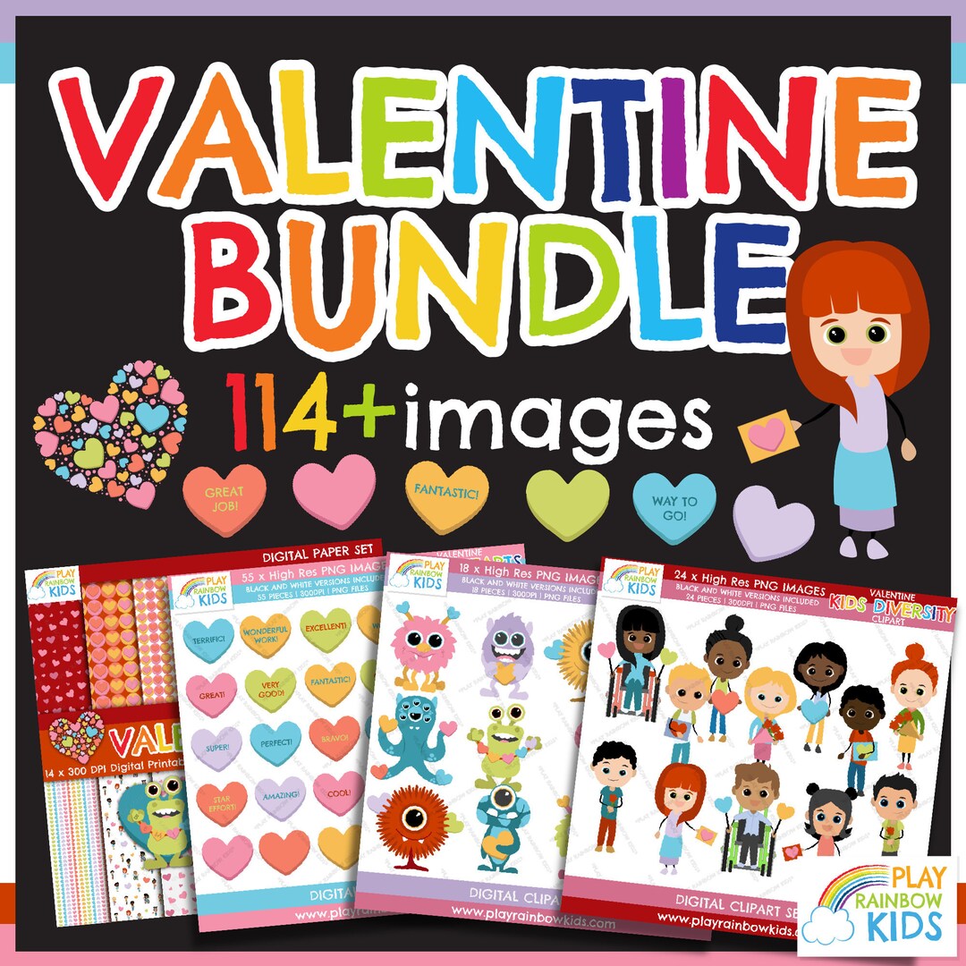 Valentine Clipart Bundle, Clipart Bundle, Valentine's Day Clipart, Cute ...