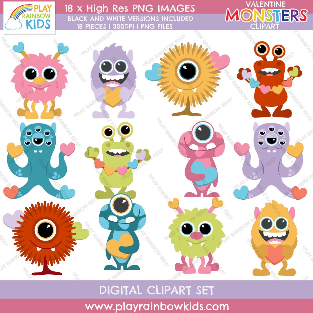 Valentine's Day Monster Clipart, Cute Monster Clipart, Monster Heart ...
