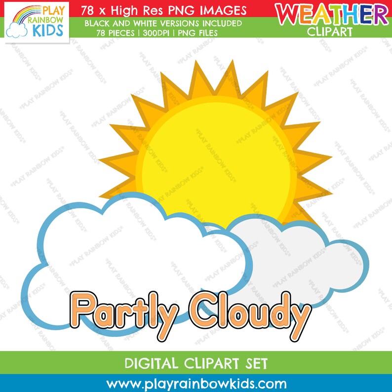 Weather Clipart Instant Download Rainbow Clipart, Sun, Cloud, Tornado ...