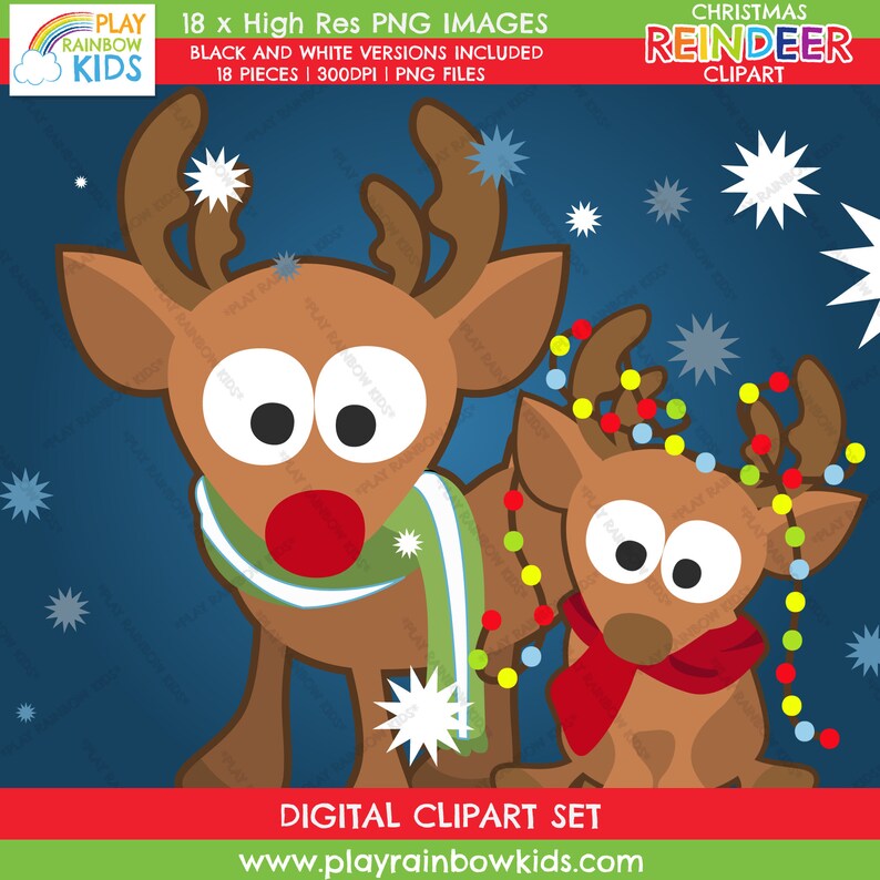 Reindeer Clipart Christmas Clipart Rudolph Red Nosed - Etsy
