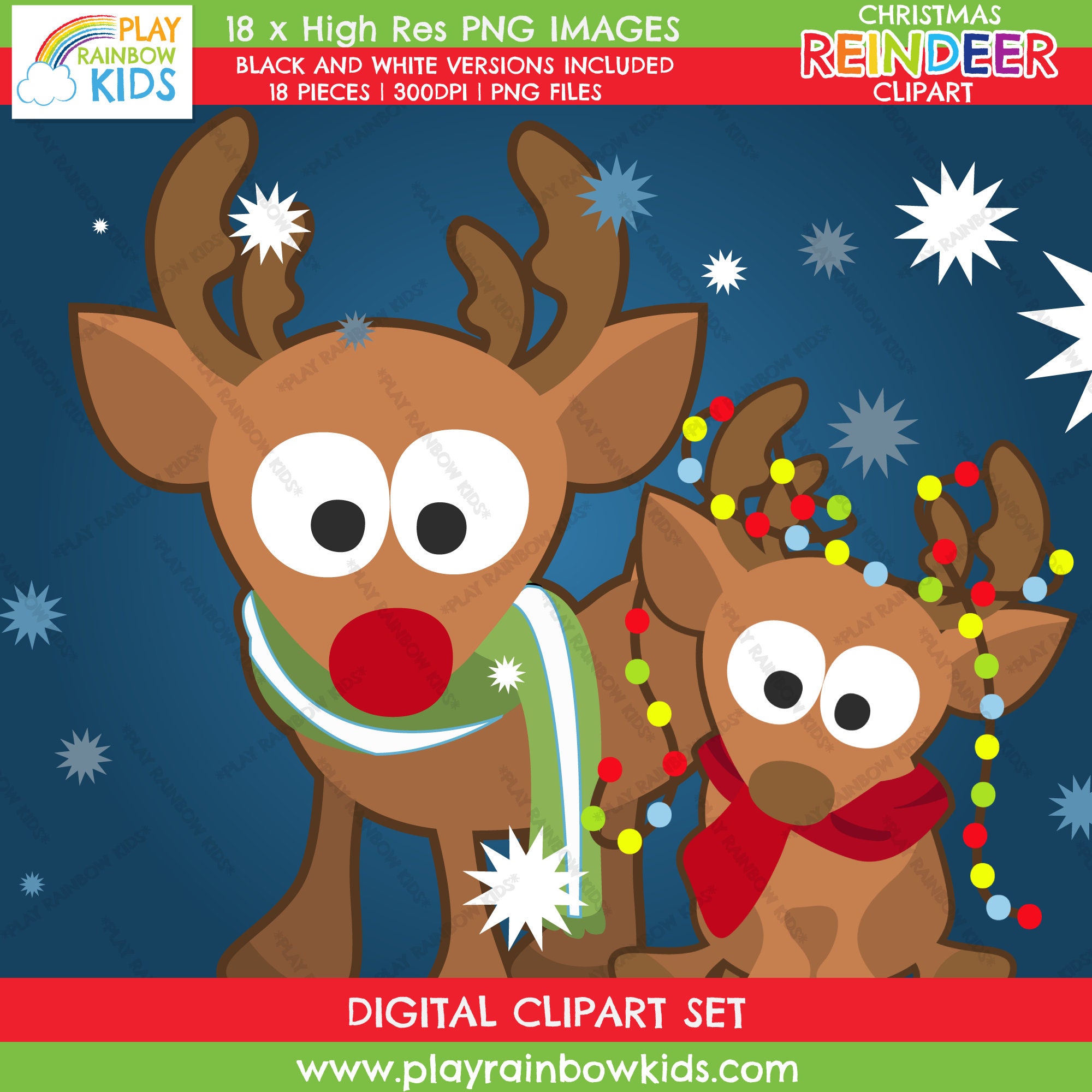 Reindeer Clipart Christmas Clipart Rudolph Red Nosed - Etsy
