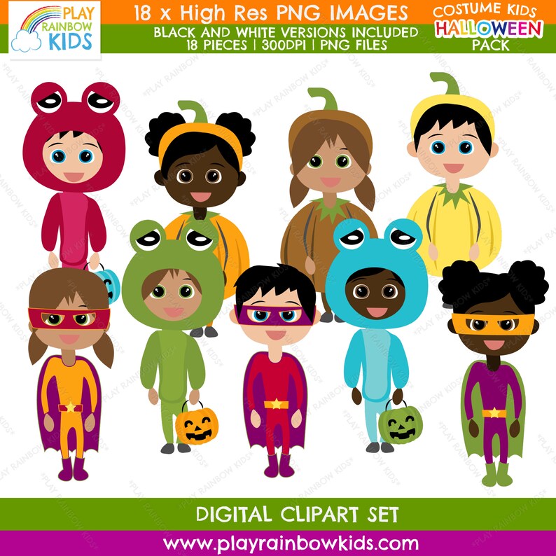 Kids Halloween Clipart | Diverse Clipart| Costume Kids Clipart ...