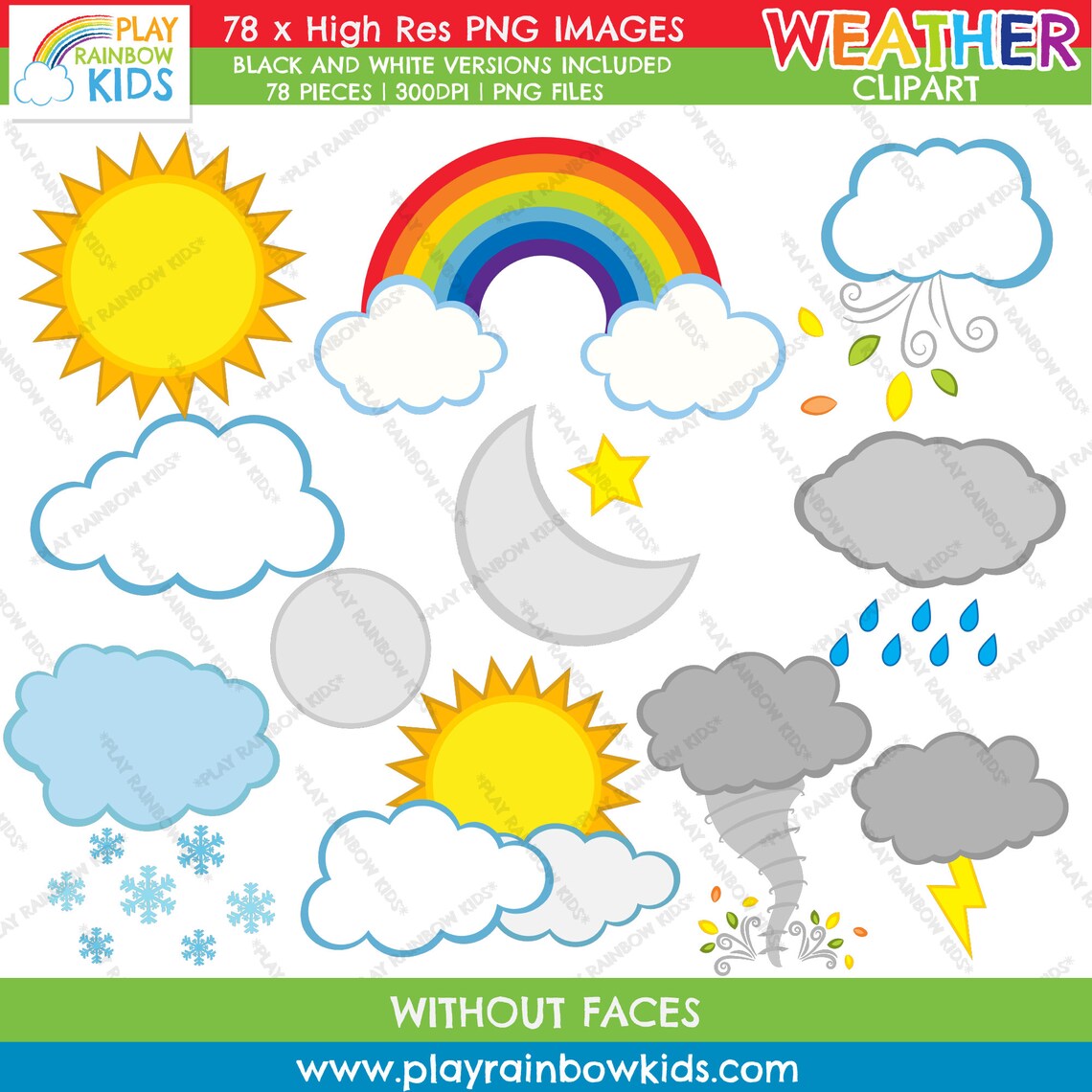 Weather Clipart Instant Download Rainbow Clipart Sun | Etsy