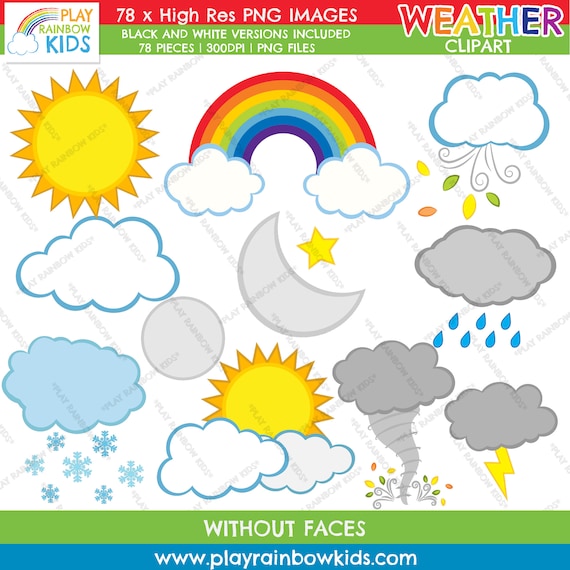 Weather Clipart Instant Download Rainbow Clipart Sun | Etsy