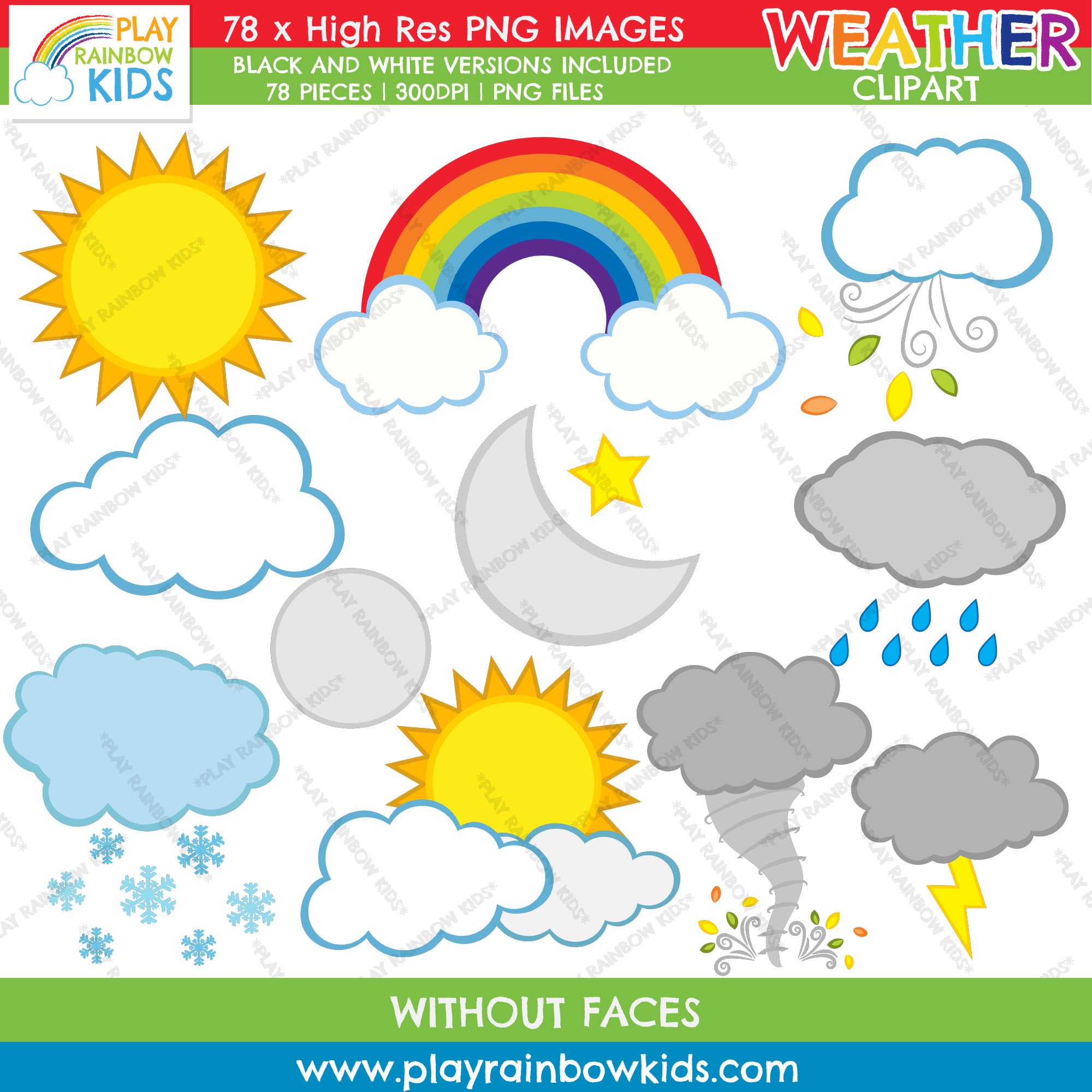 Weather Clipart Instant Download Rainbow Clipart, Sun, Cloud, Tornado ...