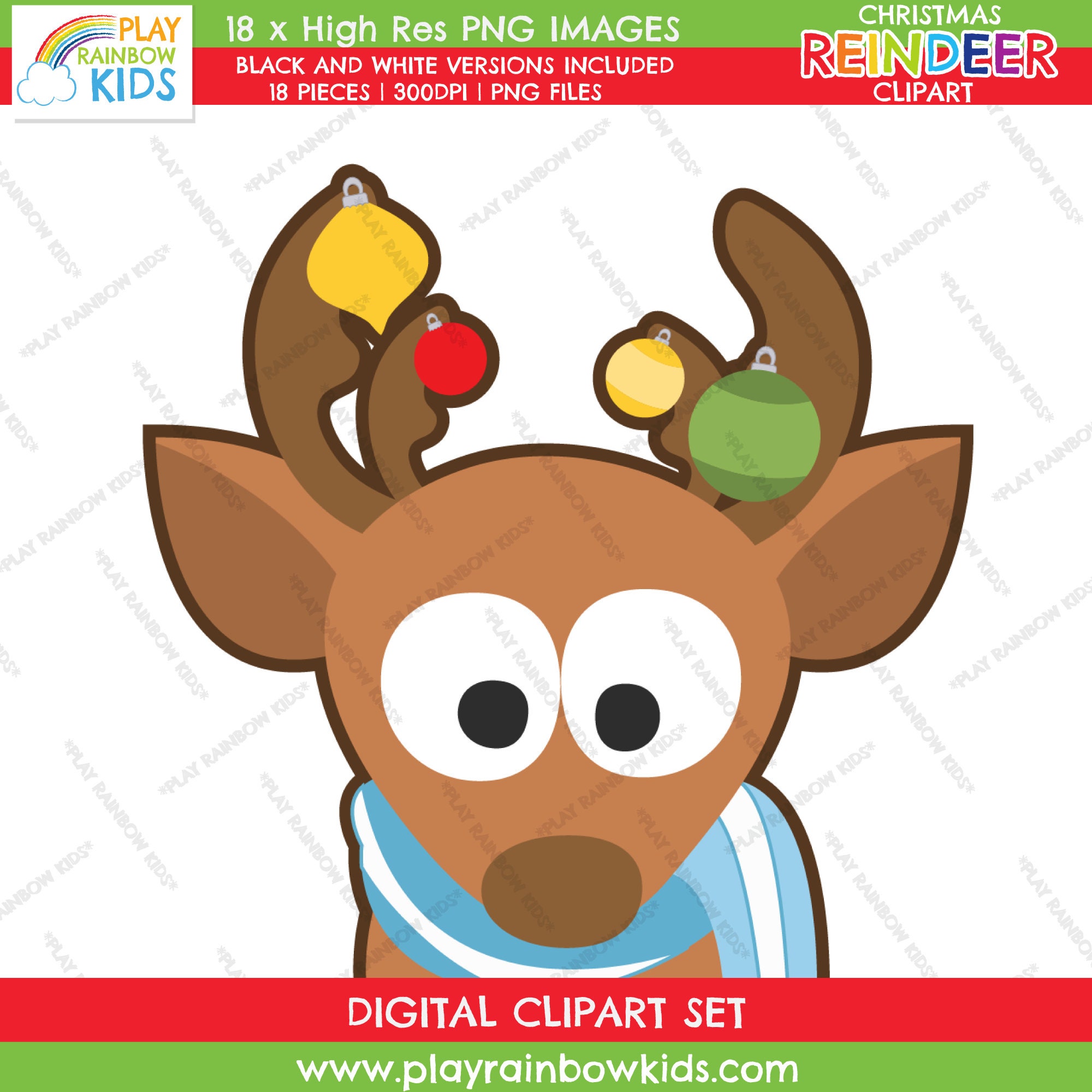 Reindeer Clipart Christmas Clipart Rudolph Red Nosed - Etsy