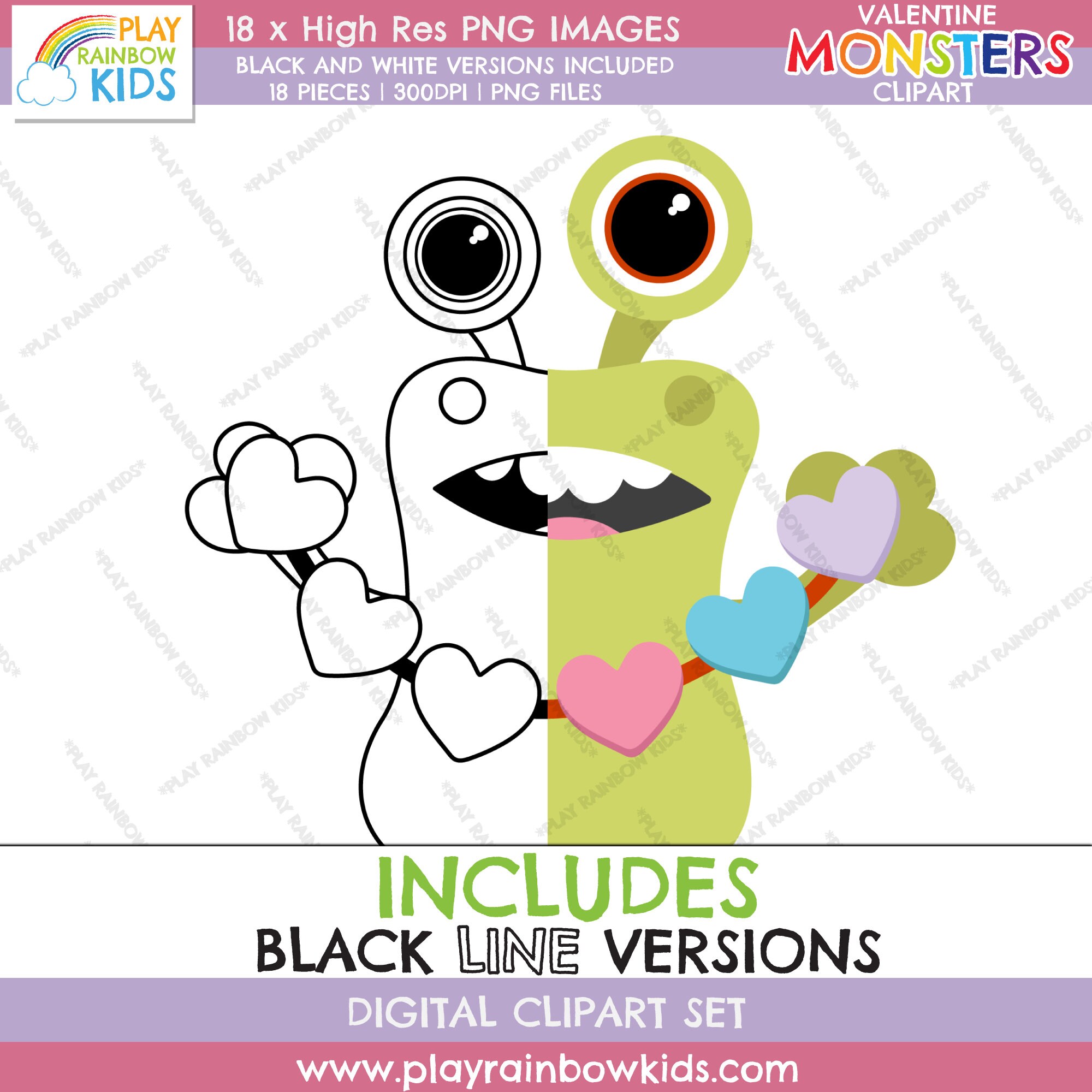 Valentine's Day Monster Clipart, Cute Monster Clipart, Monster Heart ...