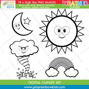 Weather Clipart - Instant Download Rainbow Clipart, Sun, Cloud, Tornado ...