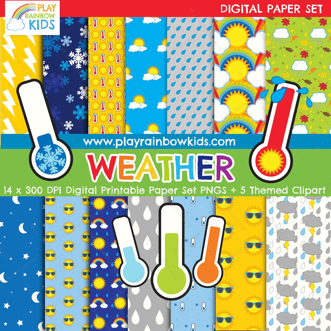 Weather Digital Paper | Weather Clipart | Weather Graphics | Weather ...