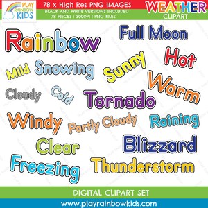 Weather Clipart - Instant Download Rainbow Clipart, Sun, Cloud, Tornado ...