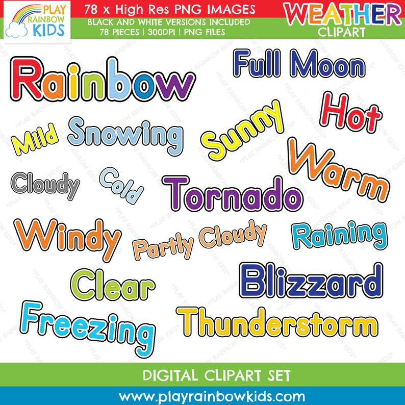 Weather Clipart Instant Download Rainbow Clipart, Sun, Cloud, Tornado ...