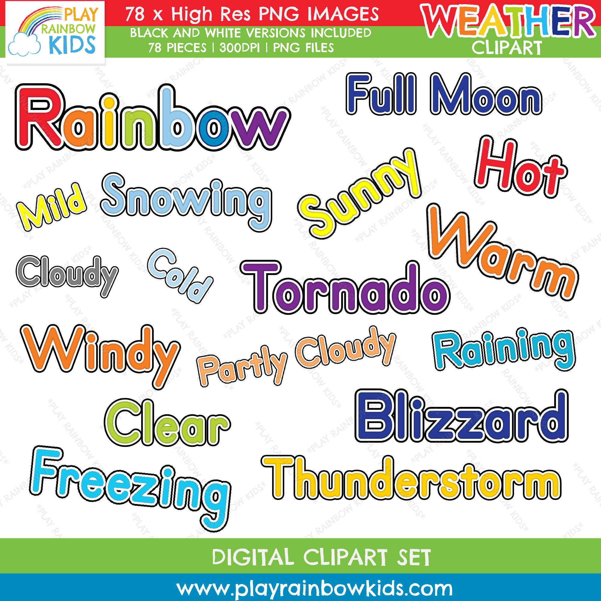Weather Clipart Instant Download Rainbow Clipart, Sun, Cloud, Tornado ...