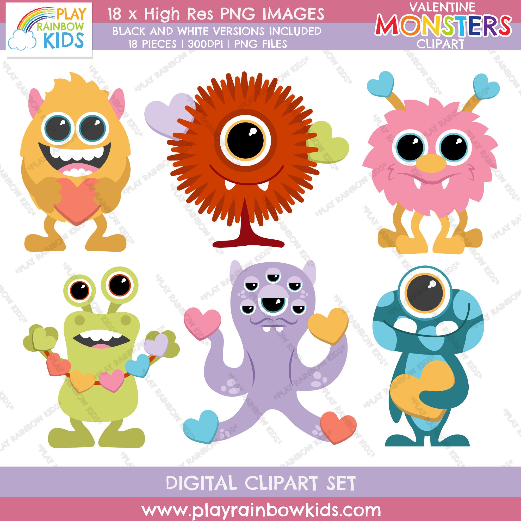Valentine's Day Monster Clipart, Cute Monster Clipart, Monster Heart ...
