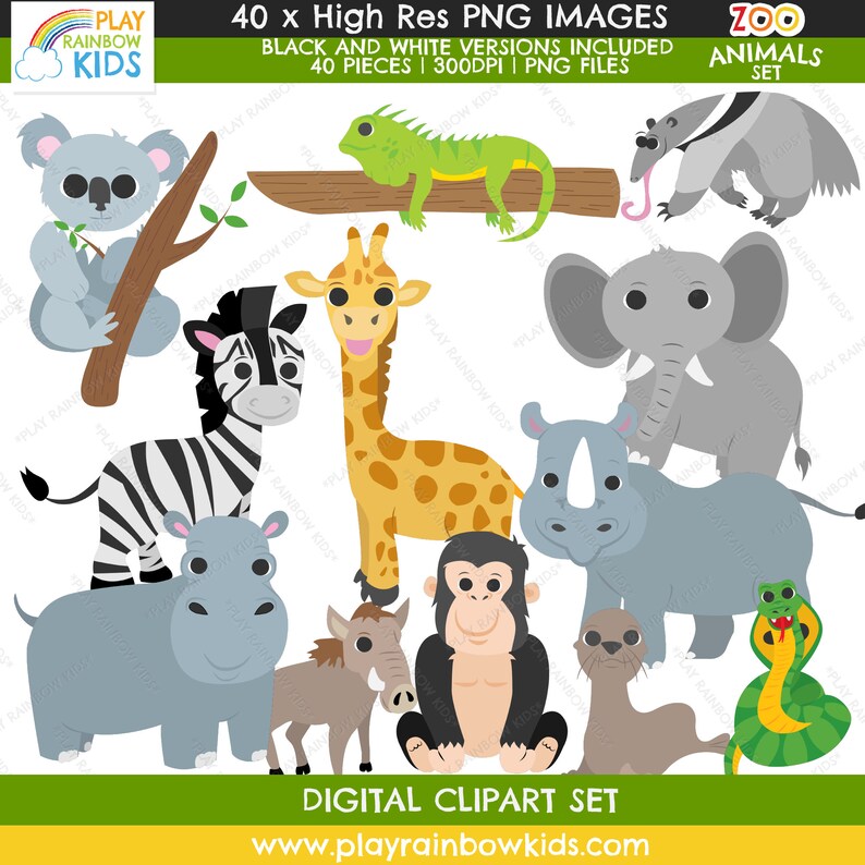 Zoo Animal Clipart, Safari Clipart Instant Download Elephant Sloth ...