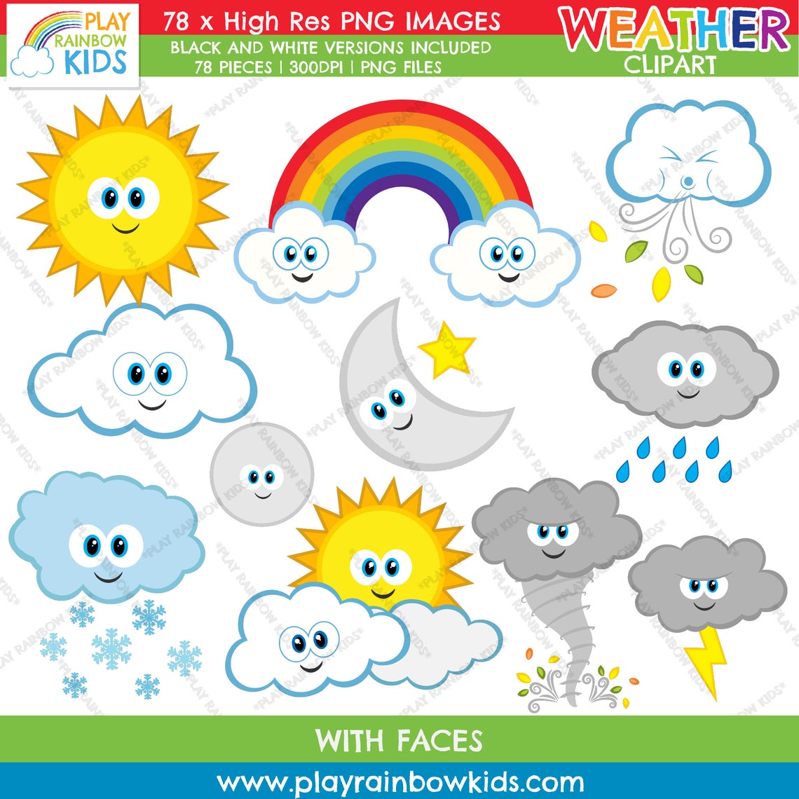 Weather Clipart Instant Download Rainbow Clipart Sun | Etsy