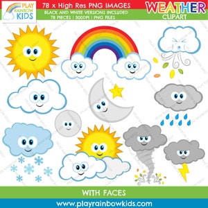 Weather Clipart - Instant Download Rainbow Clipart, Sun, Cloud, Tornado ...