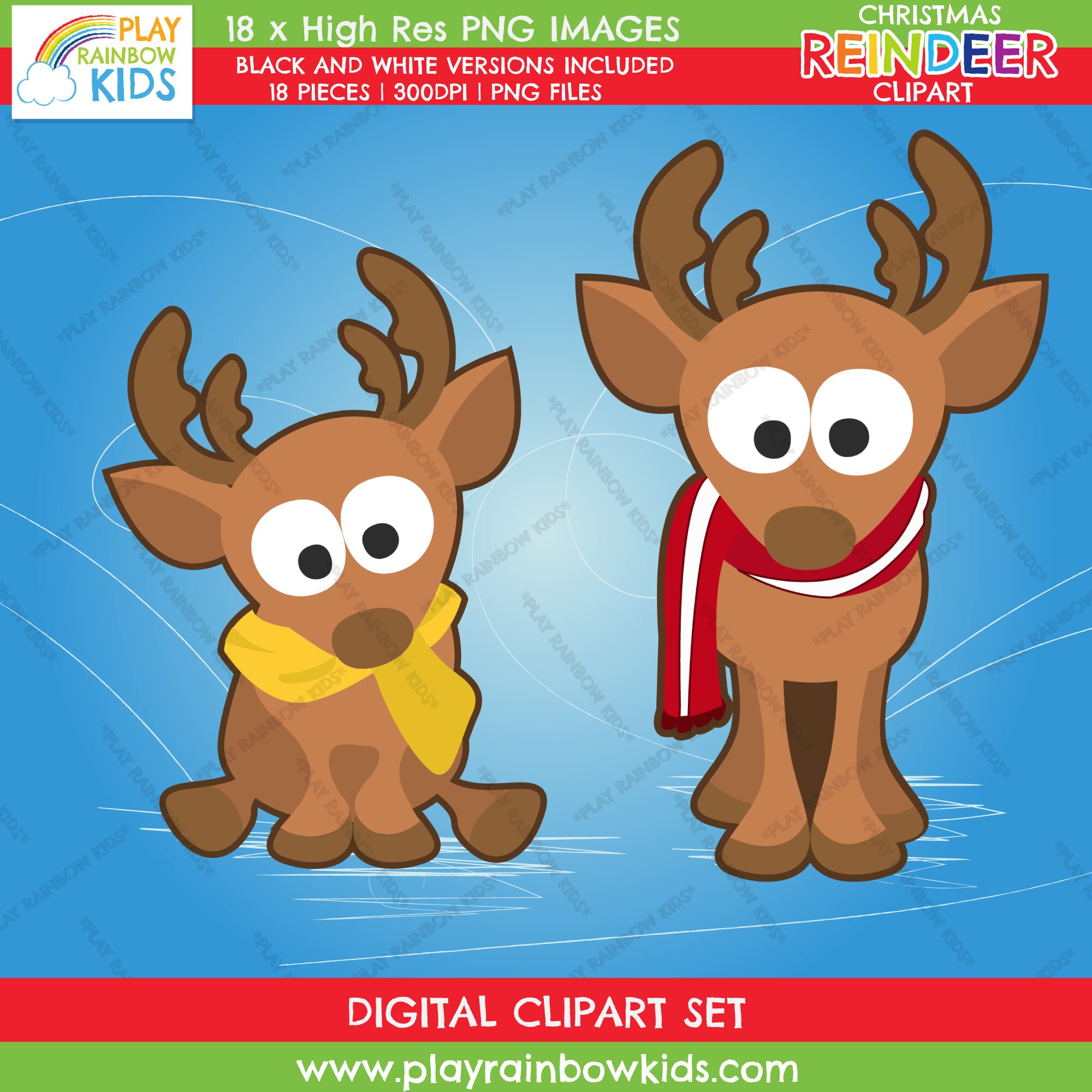 Reindeer Clipart Christmas Clipart Rudolph Red Nosed - Etsy