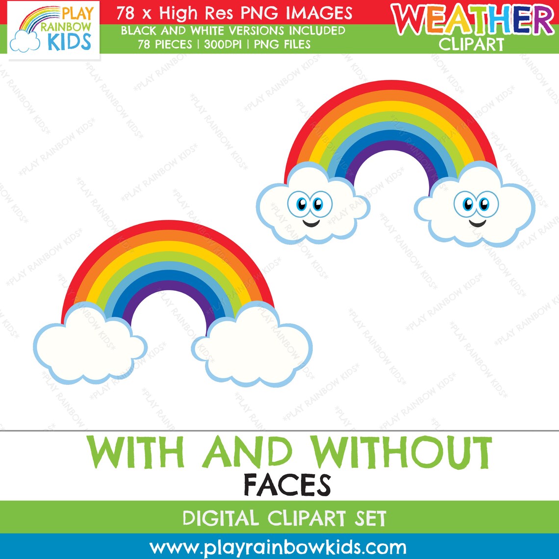 Weather Clipart Instant Download Rainbow Clipart Sun | Etsy