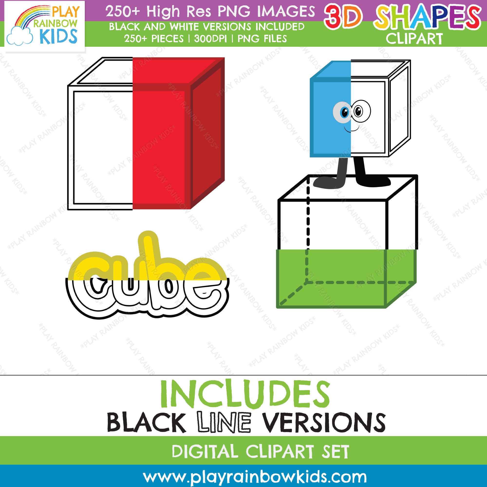 3D Shapes Clipart Smiling Shapes Math Clipart Geometry Instant Download ...