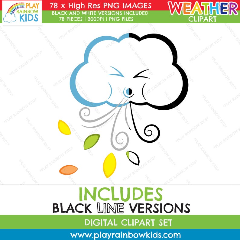 Weather Clipart - Instant Download Rainbow Clipart, Sun, Cloud, Tornado ...