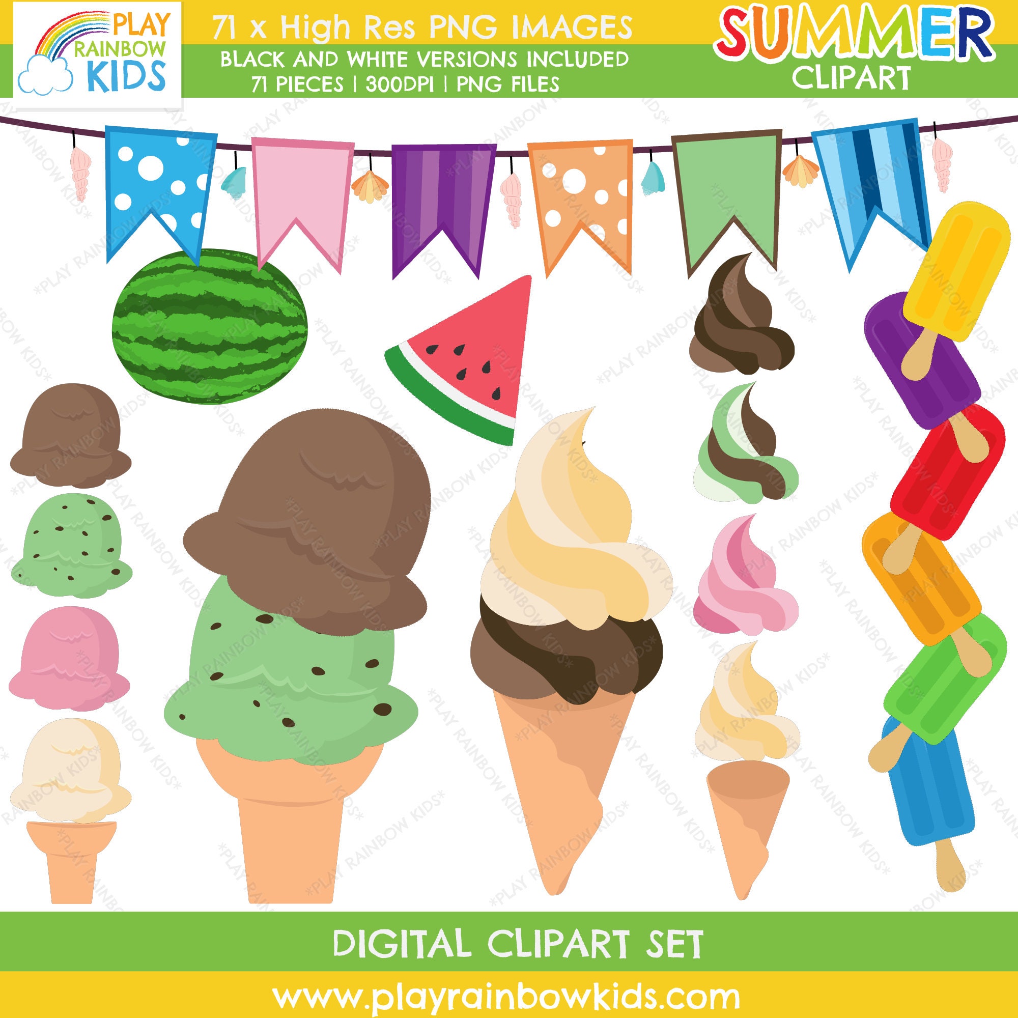 Summer Clipart Instant Download Watermelon Slice, Beach Clipart, Summer ...