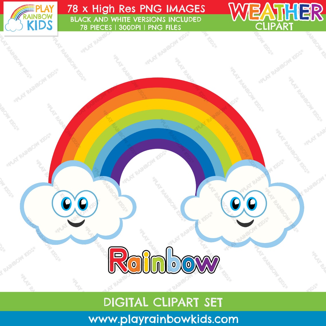 Weather Clipart Instant Download Rainbow Clipart Sun | Etsy