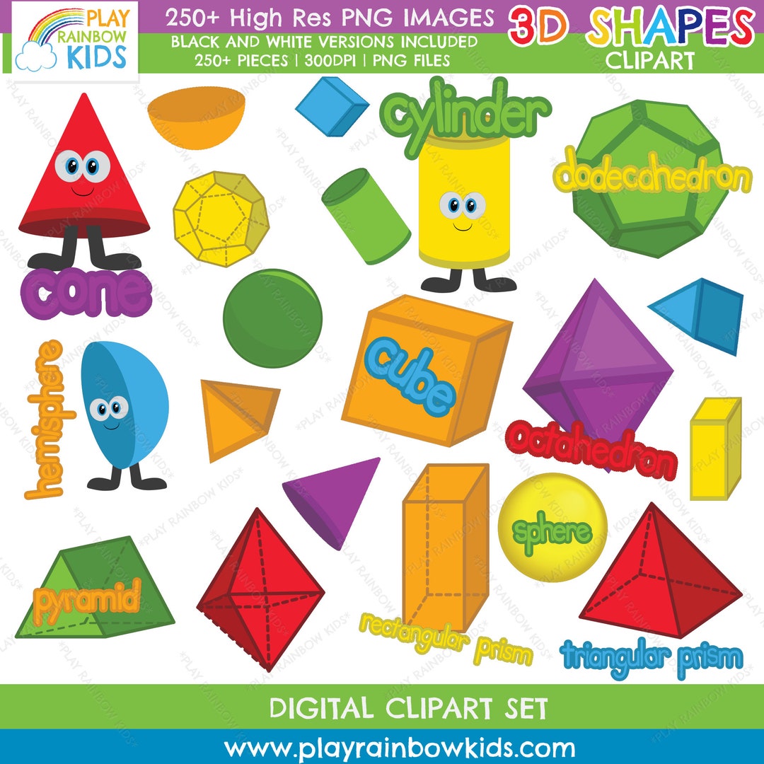 3D Shapes Clipart | Smiling Shapes| Math Clipart | Geometry | Instant ...