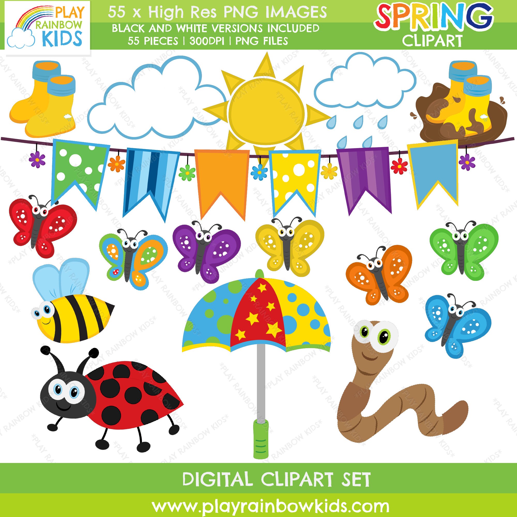 Spring Clipart - Instant Download - Butterfly, Ladybug, Daisy, Tulip ...