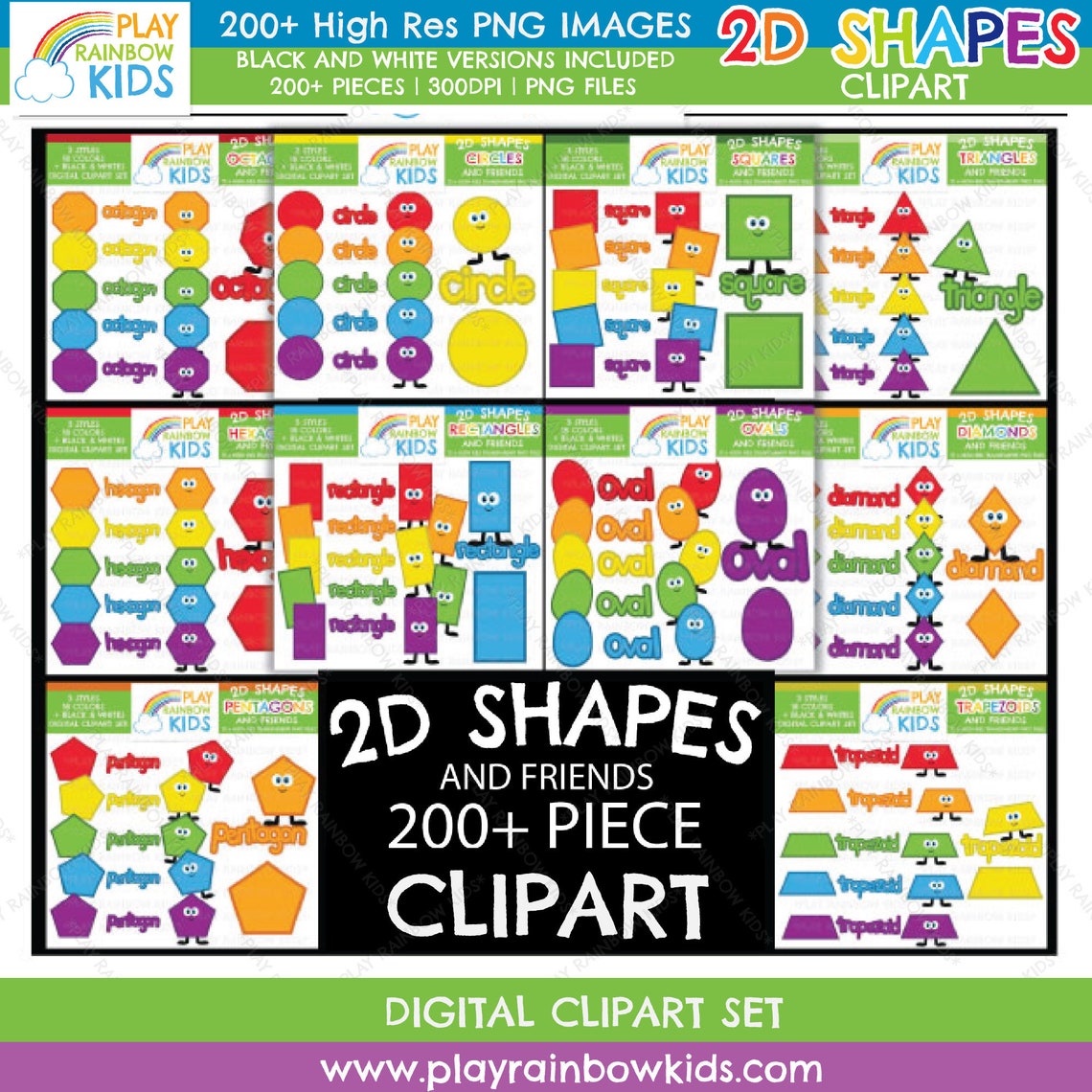 2D Shapes Clipart | Geometric Clipart | Cute Clipart | Teacher Clipart ...