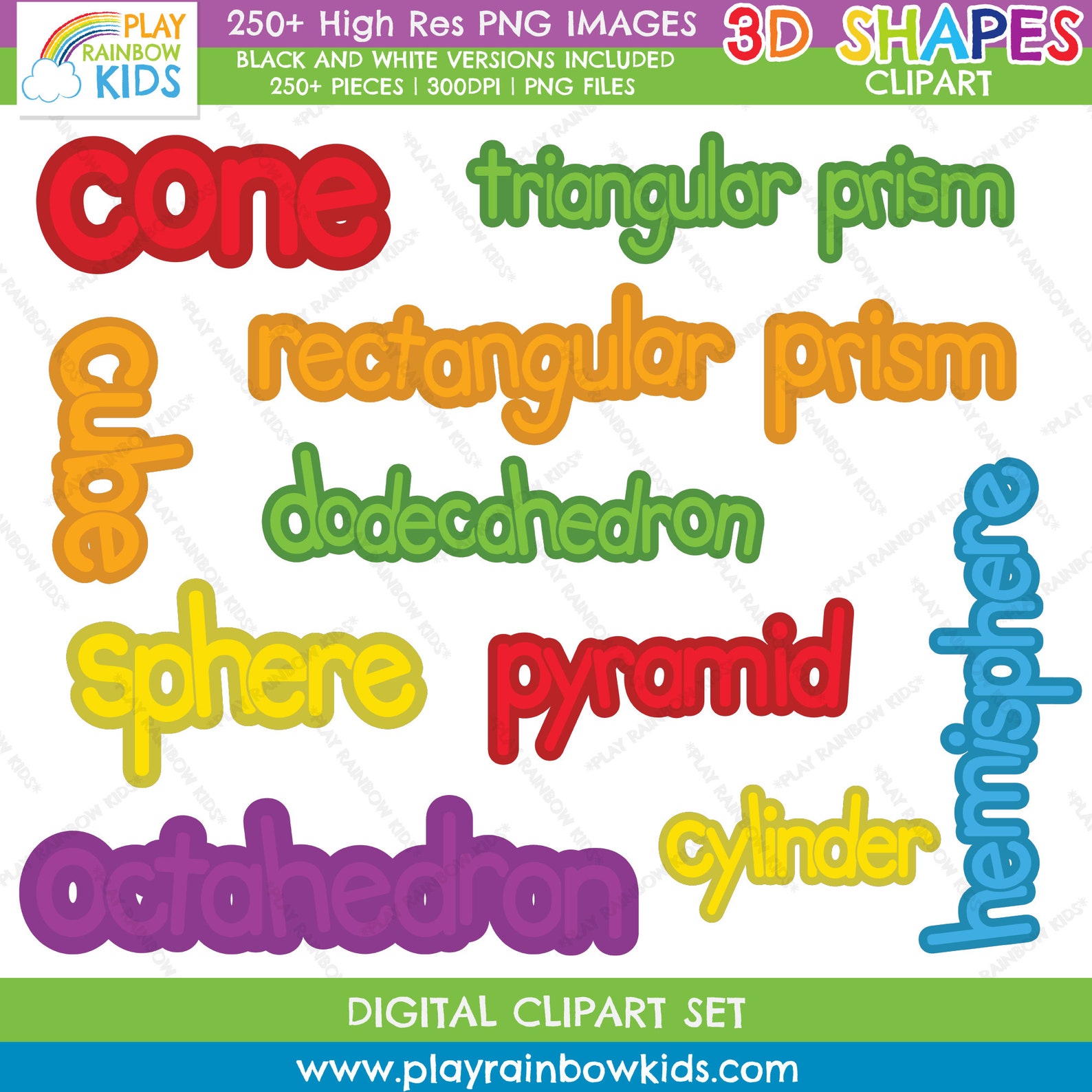 3D Shapes Clipart Smiling Shapes Math Clipart Geometry Instant Download ...