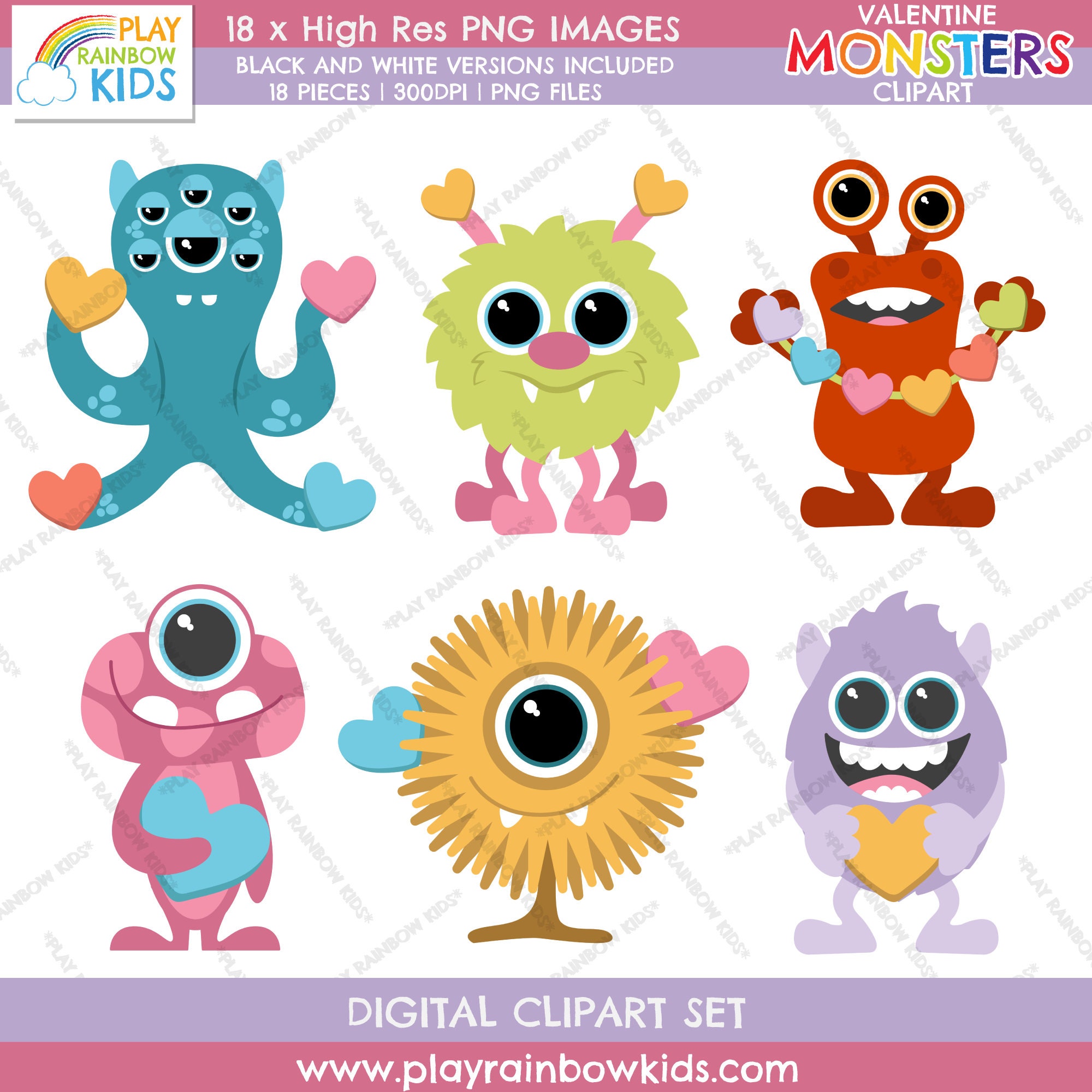 Valentine's Day Monster Clipart, Cute Monster Clipart, Monster Heart ...