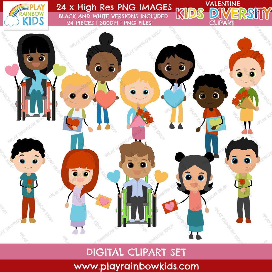 Valentine Clipart Kids Diversity Clipart. Kids on Wheelchair - Etsy