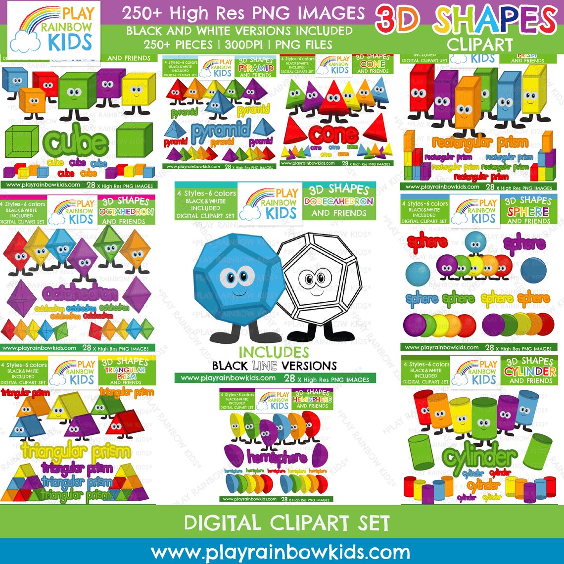 3D Shapes Clipart Smiling Shapes Math Clipart Geometry - Etsy Canada