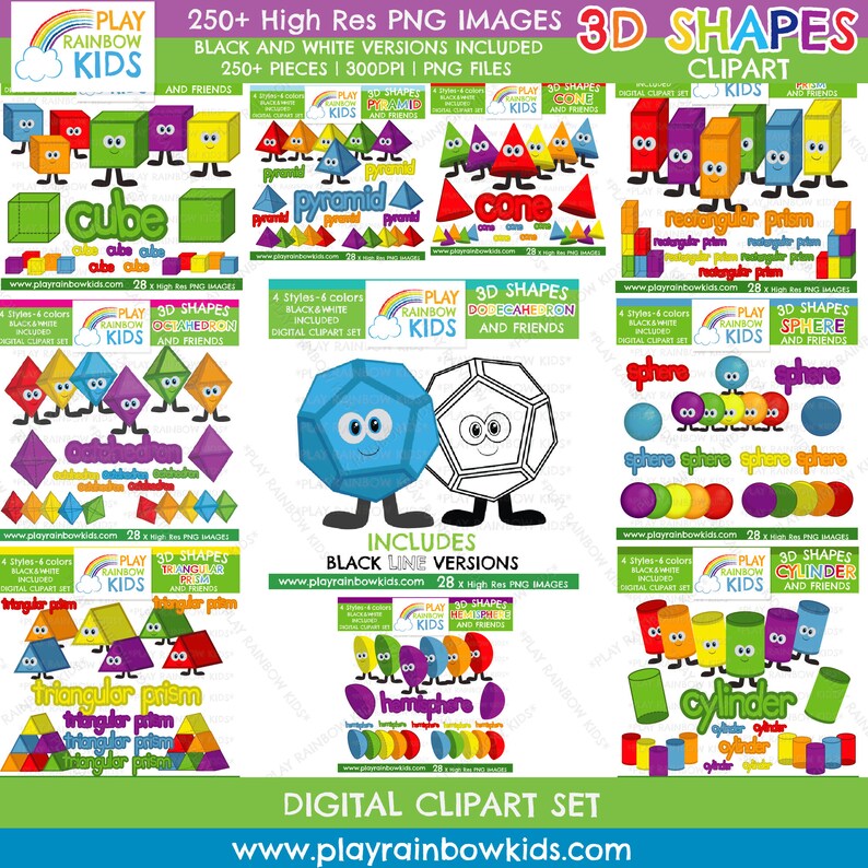 3D Shapes Clipart | Smiling Shapes| Math Clipart | Geometry | Instant ...