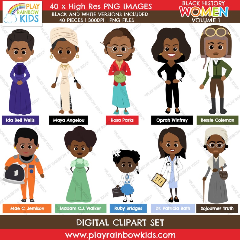 Black History Month Clipart, Women, Maya Angelou, Rosa Parks, Sojourner ...