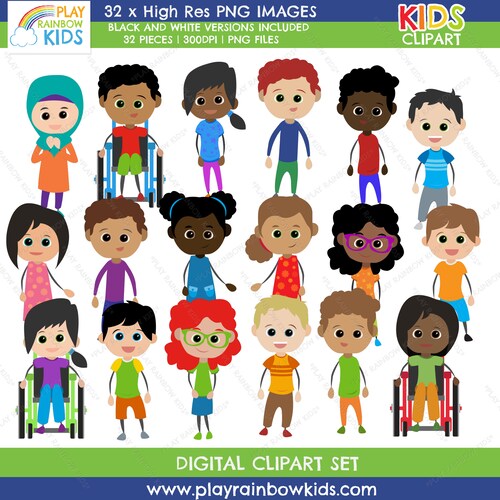 Kids Diversity Clipart. Kids on Wheelchair Disability - Etsy
