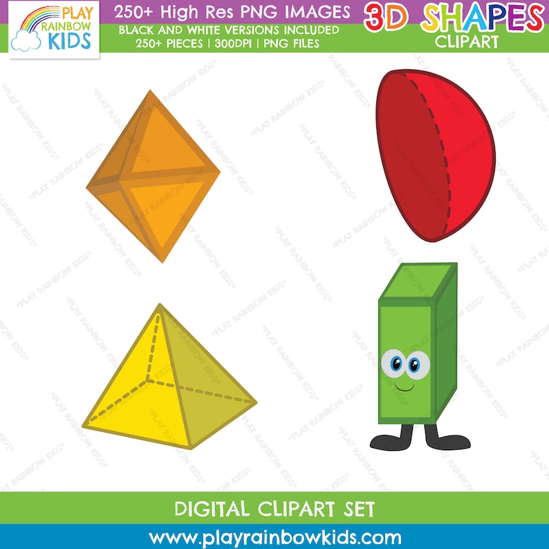 3D Shapes Clipart Smiling Shapes Math Clipart Geometry | Etsy
