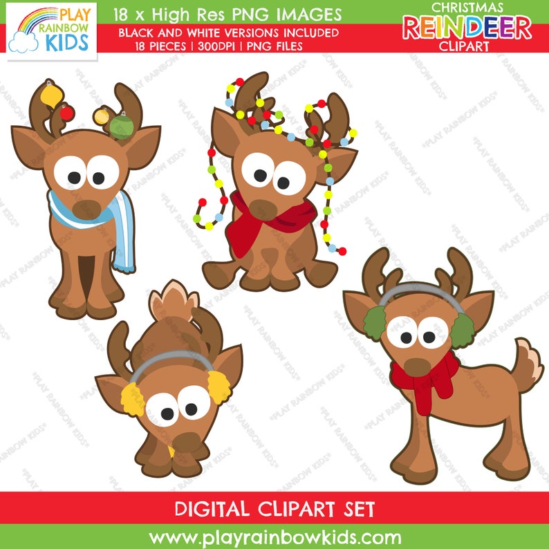 Reindeer Clipart Christmas Clipart Rudolph Red Nosed - Etsy