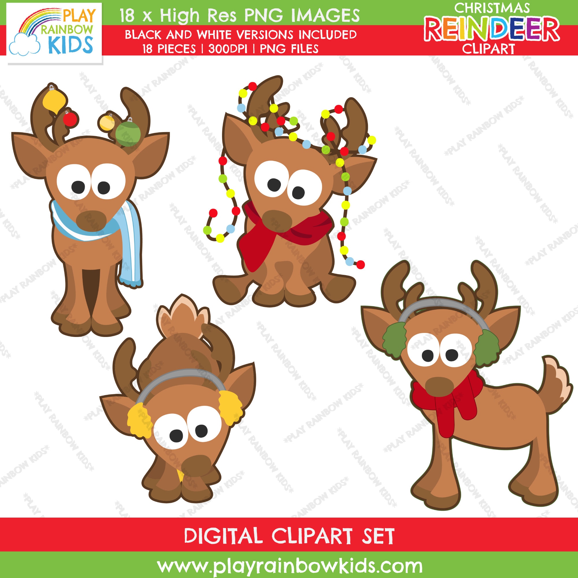 Reindeer Clipart Christmas Clipart Rudolph Red Nosed - Etsy