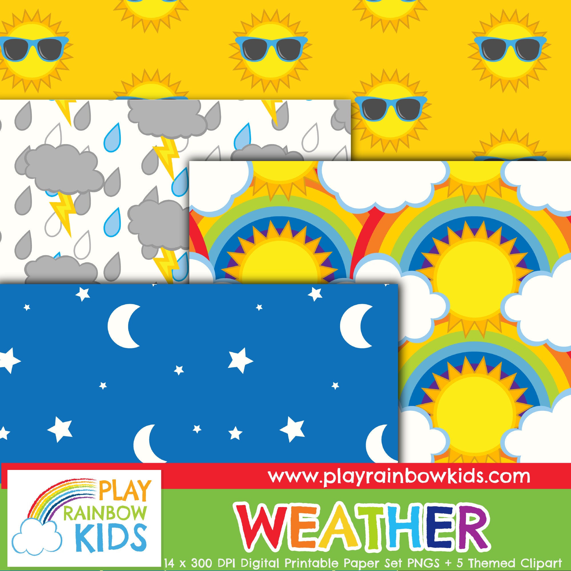 Weather Digital Paper | Weather Clipart | Weather Graphics | Weather ...