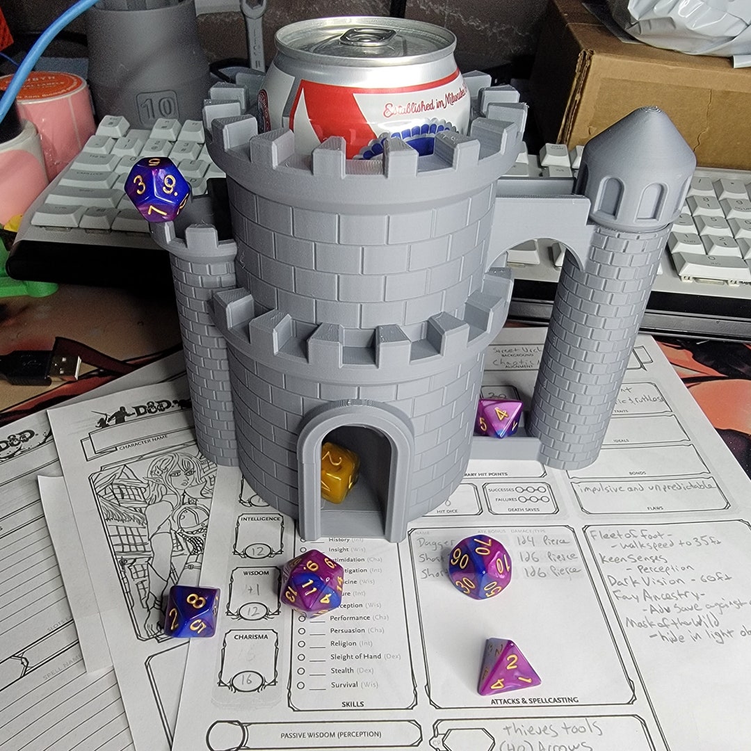 Dice Tower Castle Can Cup 3d Printed Insulated Drink Holder Tabletop ...