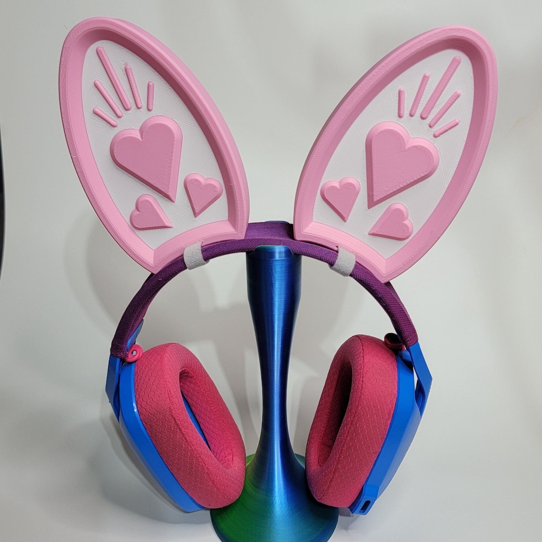 Cute Bunny Ears With Hearts for Gaming Headsets, Kawaii Streaming ...