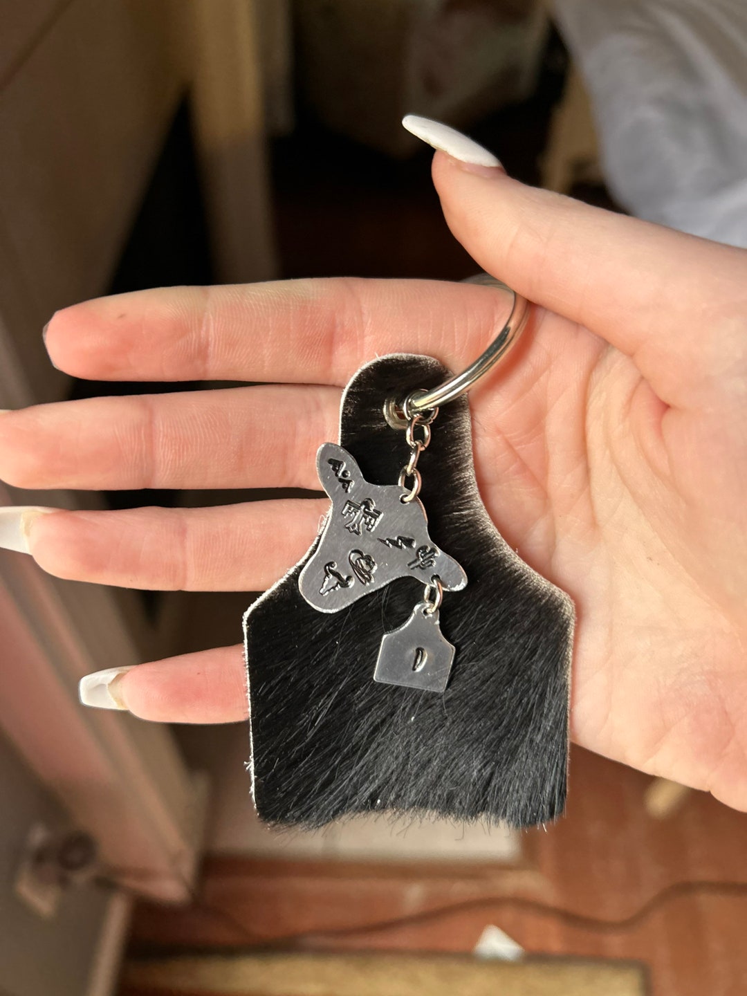 Cow Ear Tag Keychain - Etsy