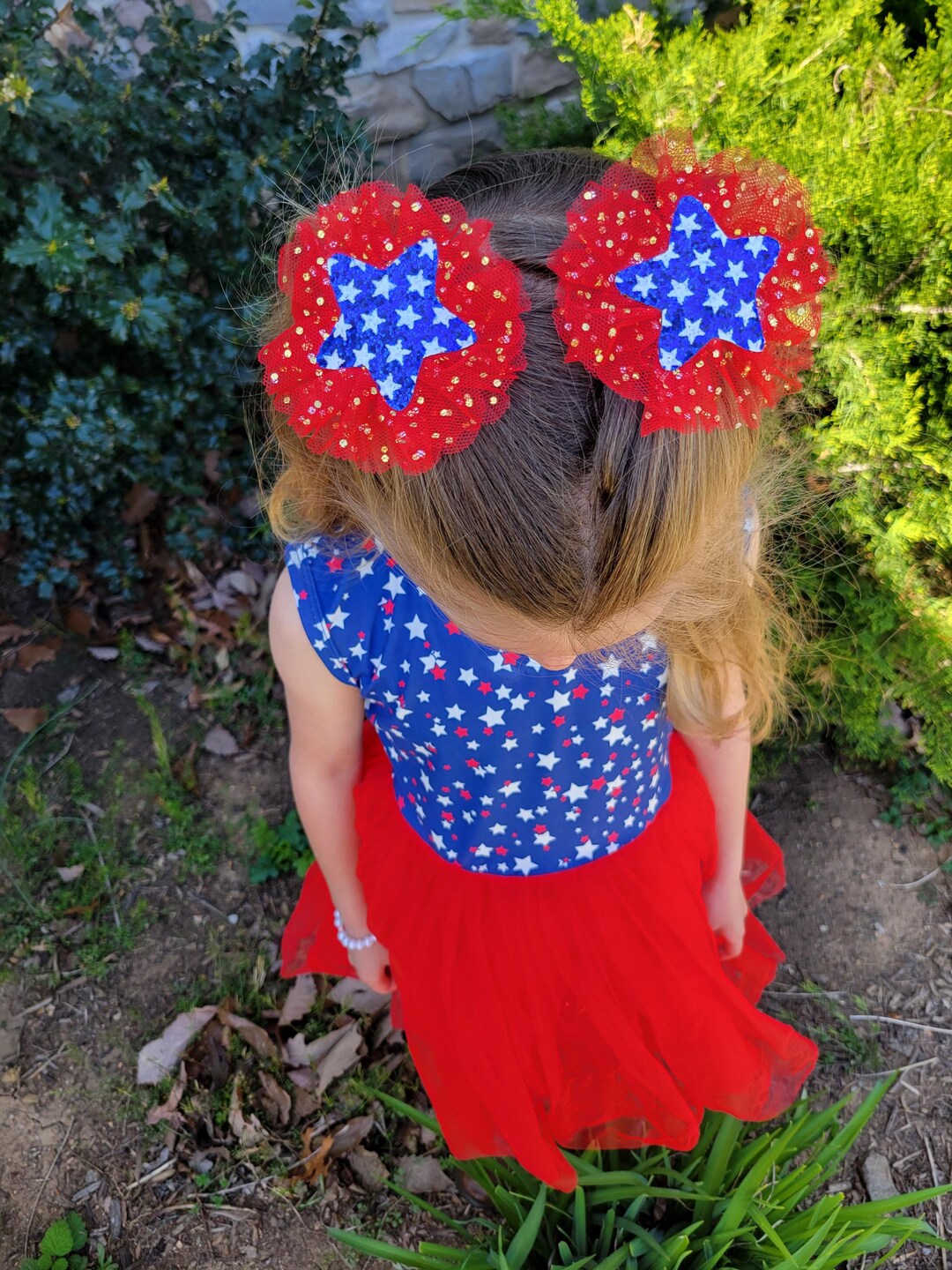 Patriotic Star Bows, Red White and Blue Star Bows, 4th of July Pigtail ...