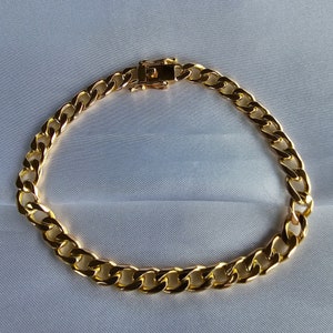 18k Real Solid Gold Bracelet/ Peruvian Cuban Chain/ 6mm Curby/ Men and ...
