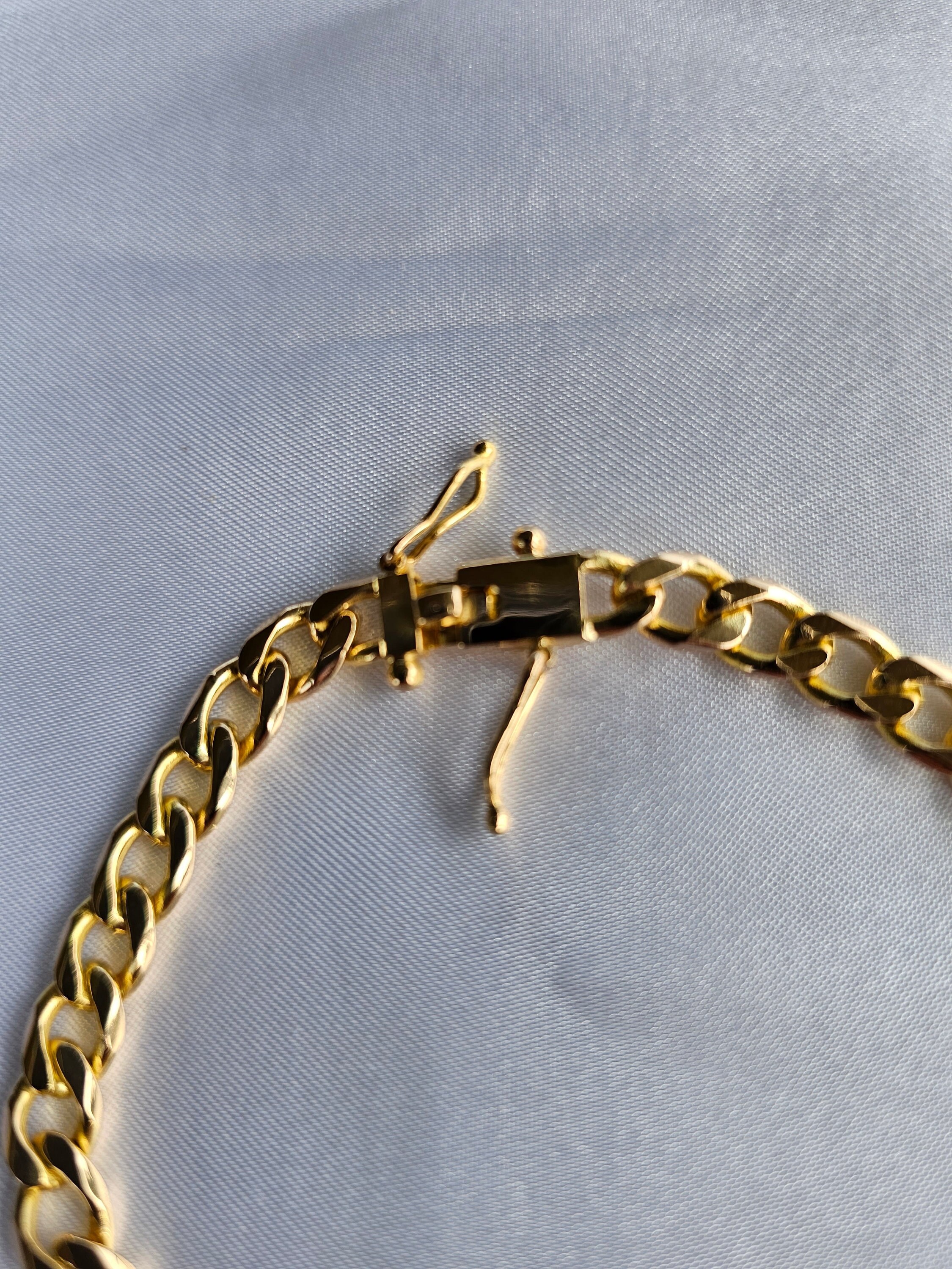 18k Real Solid Gold Bracelet/ Peruvian Cuban Chain/ 6mm Curby/ Men and ...