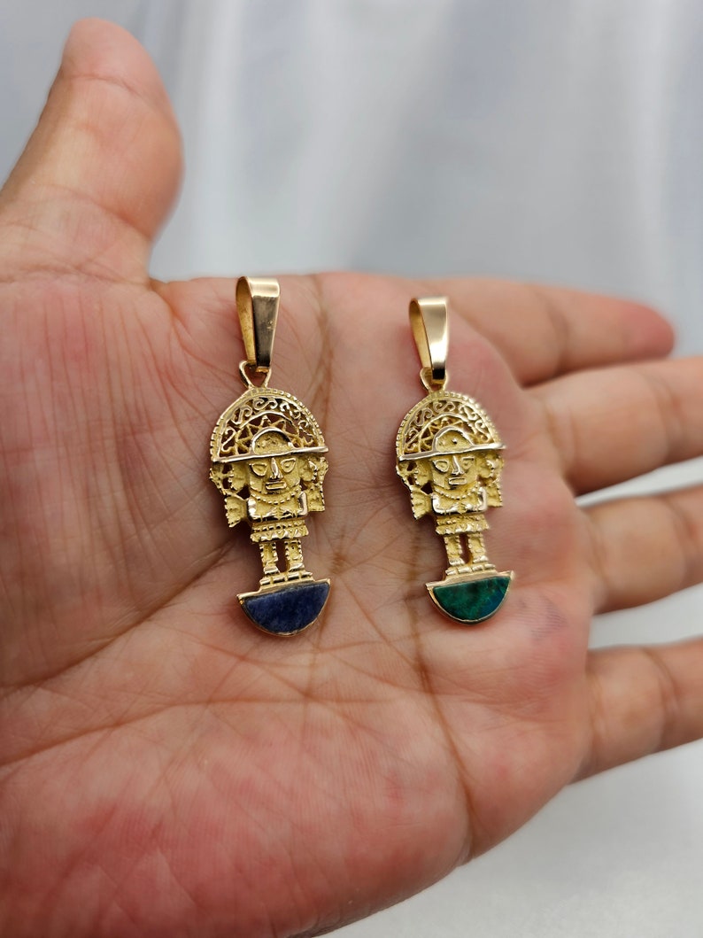 18k Solid Gold Pendants, Peruvian Jewelry, Healing God, Inca Pendant ...