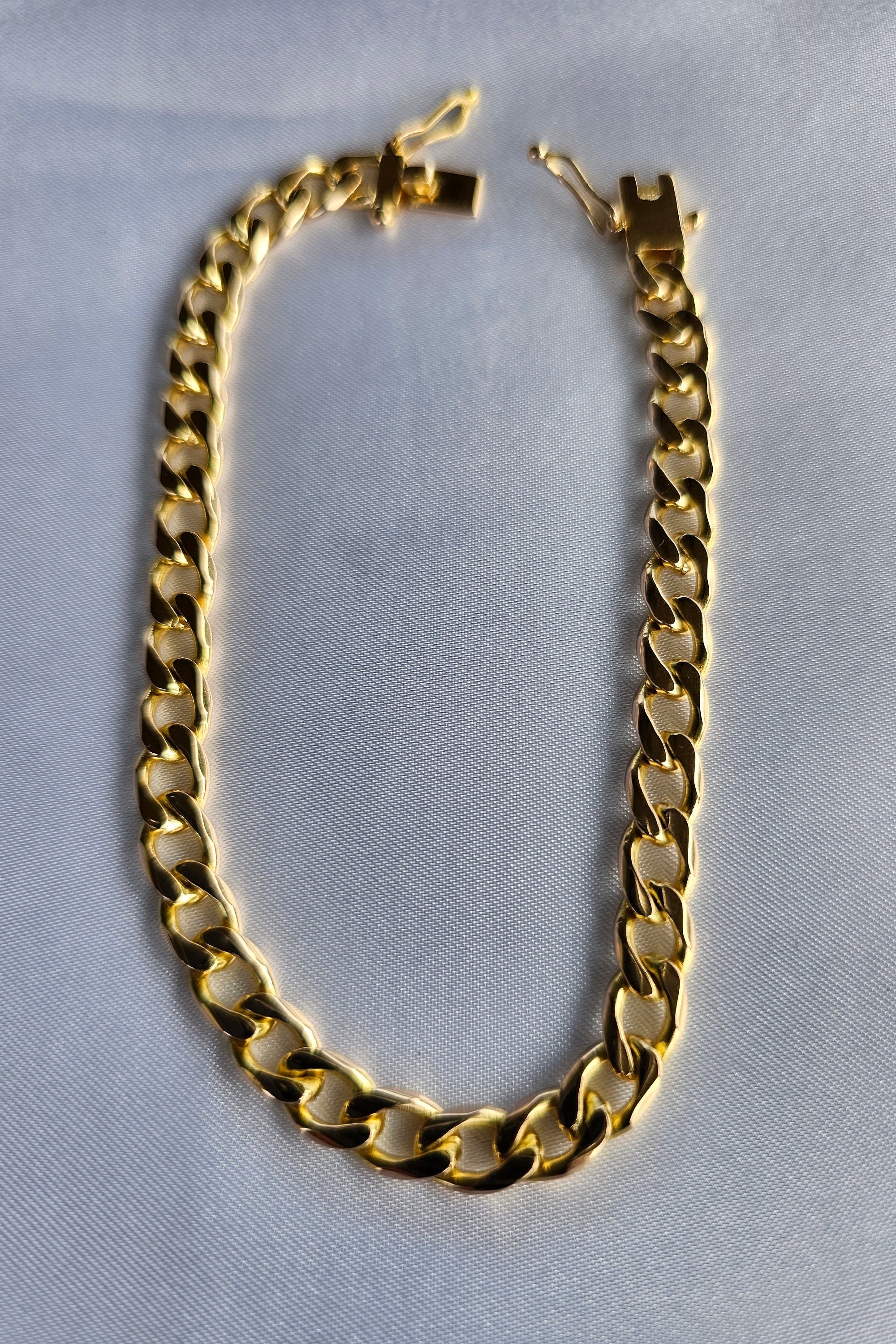 18k Real Solid Gold Bracelet/ Peruvian Cuban Chain/ 6mm Curby/ Men and ...